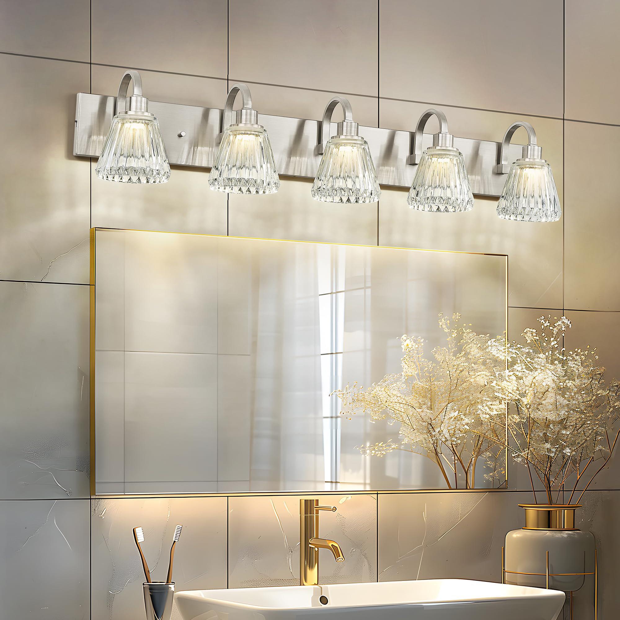 Latitude Run® 5 - Light Dimmable LED Vanity Light, Fluted Ripple Glass ...