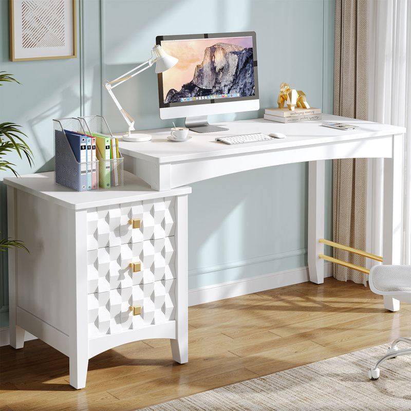Ebern Designs Modern Computer Desk With 3 Drawers | Wayfair