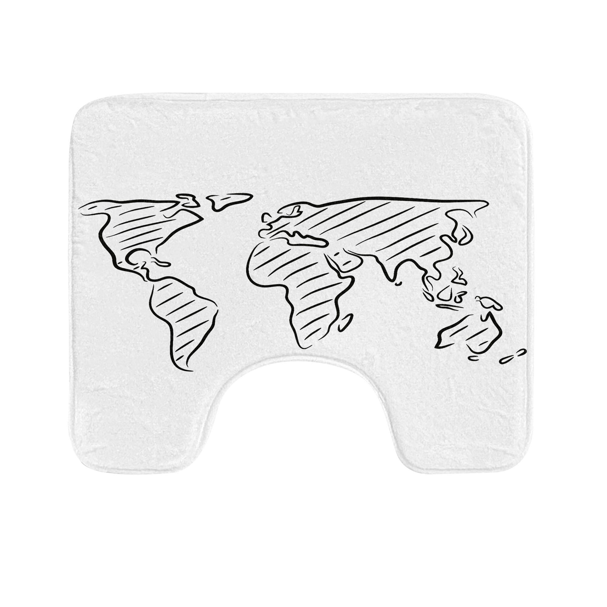 East Urban Home World Map Toilet Mat U-Shape Bathroom Rug 20" Black ...