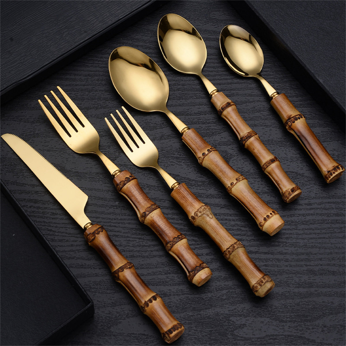 Bay Isle Home™ Bamboo-Handled Stainless Steel Flatware Set - Gold ...