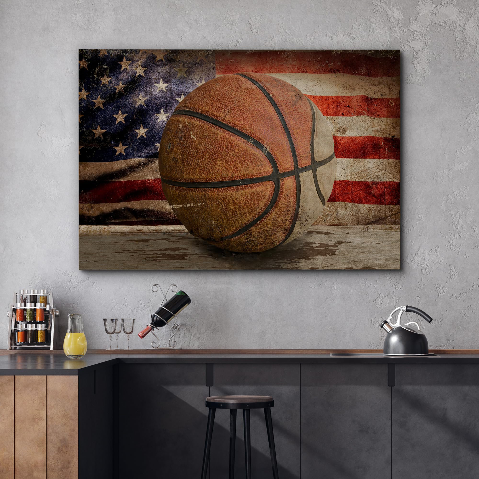IDEA4WALL Retro Basketball Close Up On Wood Effect Panels Sports ...