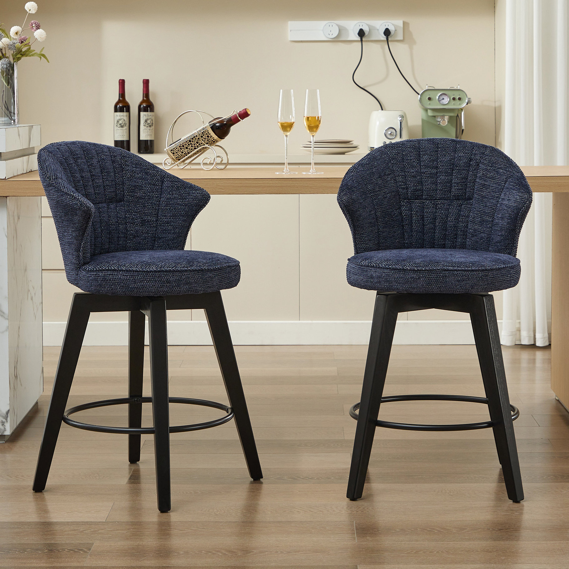 Rosdorf Park Of 2 25" Counter Height Wing Back Swivel Stools, Chenille ...