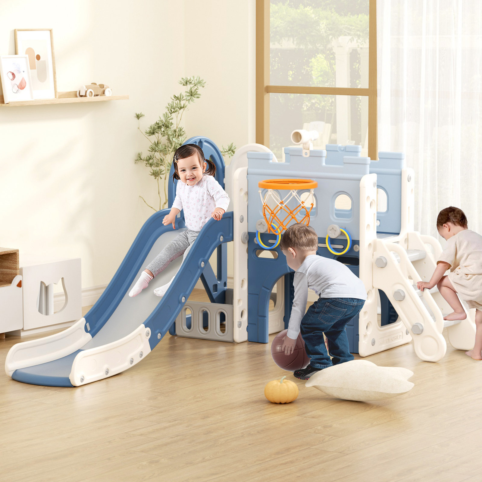 GLAF 8 In 1 Toddler Slide, Plastic Kids Slide With Climber Indoor ...