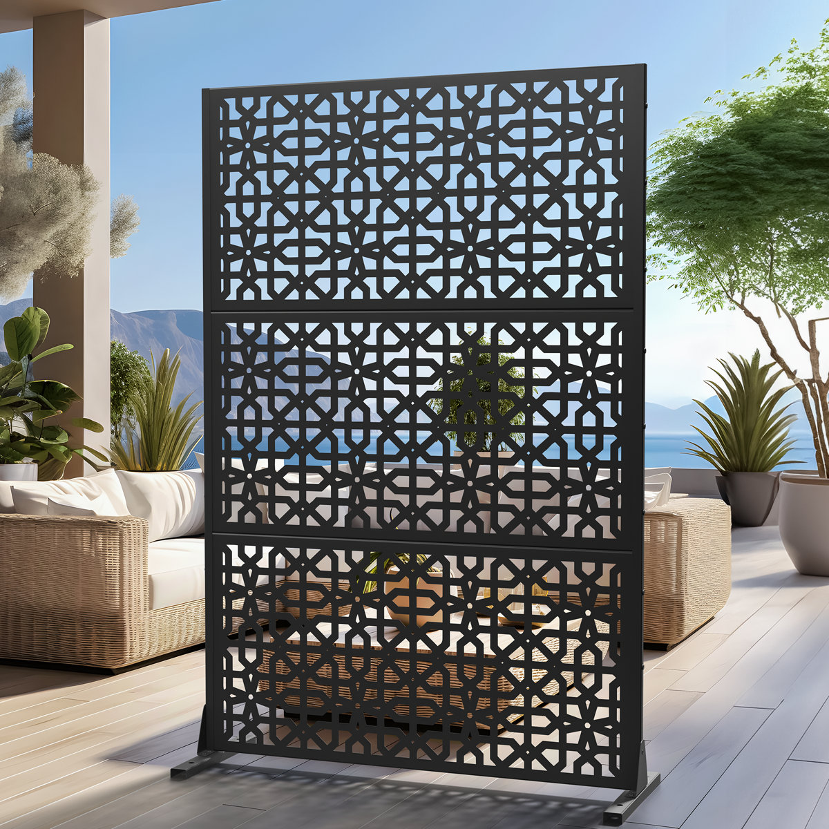 Dovelina 6 ft. H x 4 ft. W Metal Privacy Screen Panel Pattern & Reviews ...