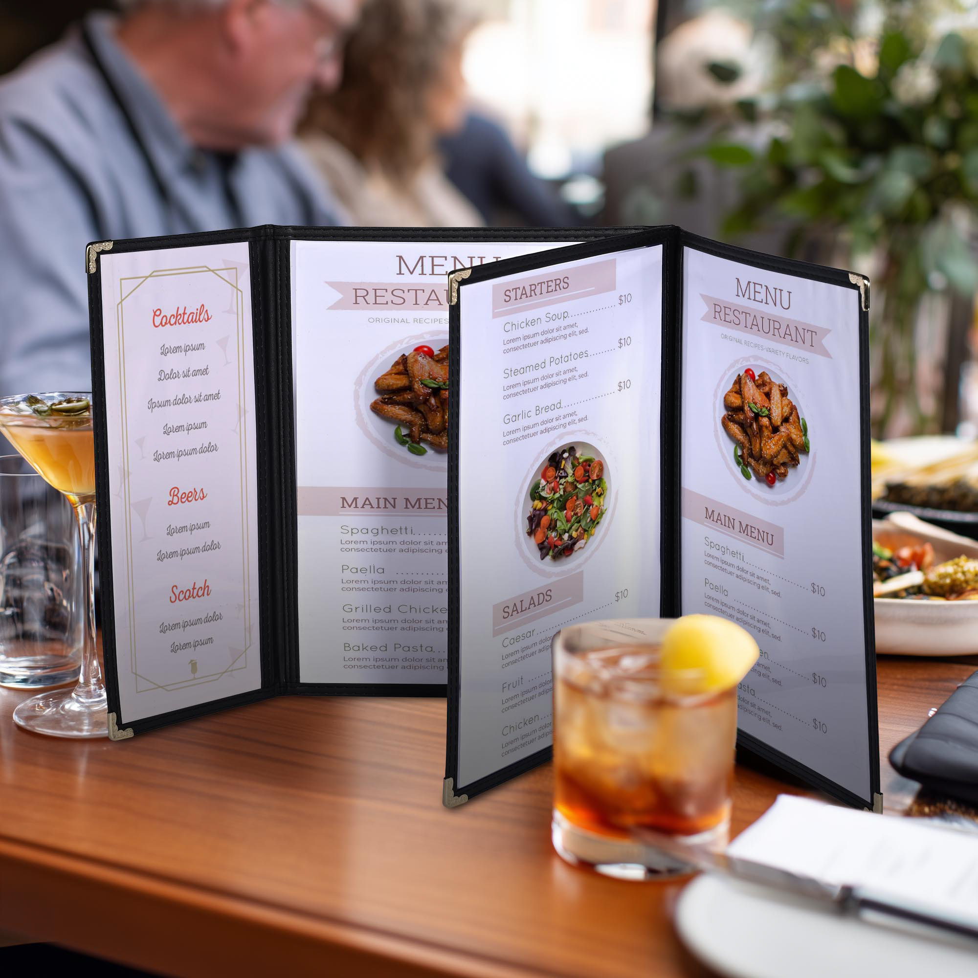 WeChef 30 Pack Restaurant Menu Covers 8.5x11" 3 Page 6 View & 4.25x11 ...