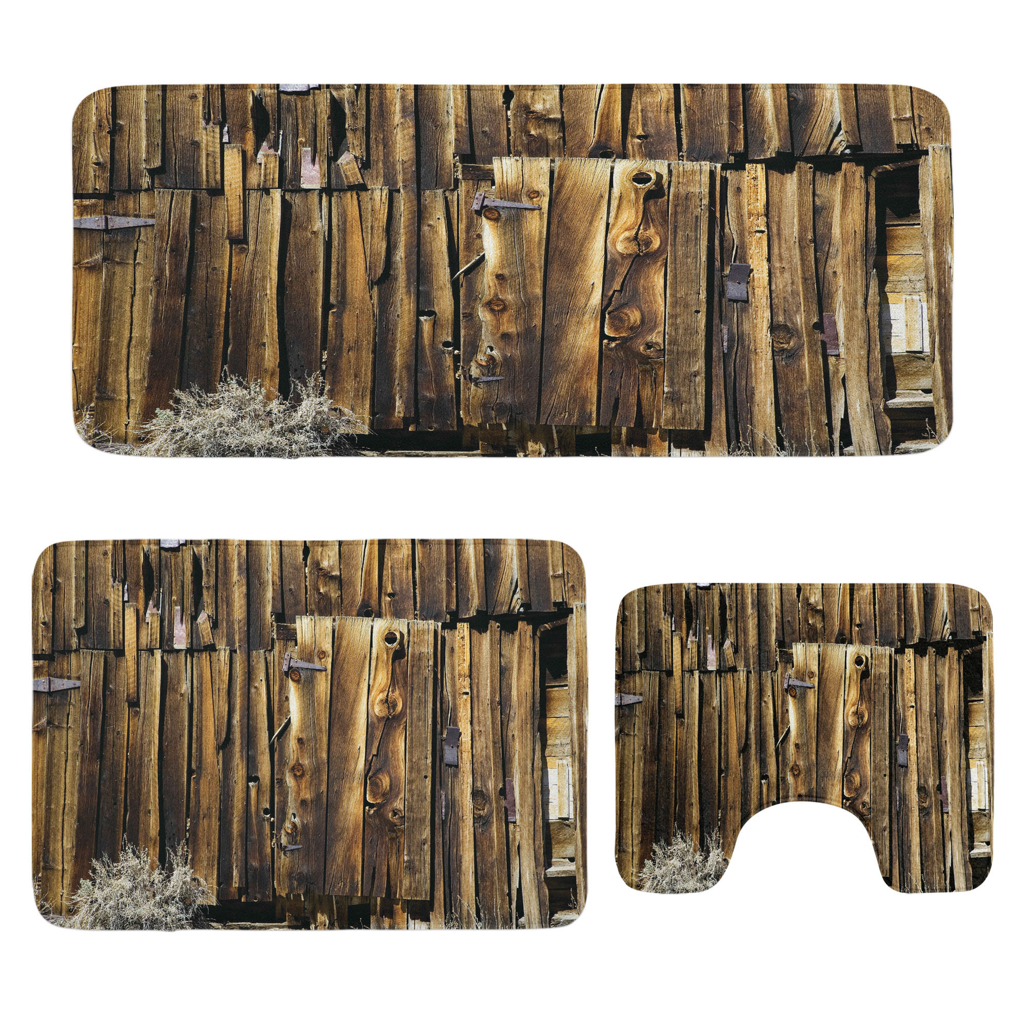 East Urban Home Rustic Bathroom Rug Set 3 Pieces U-Shape & Rectangle ...