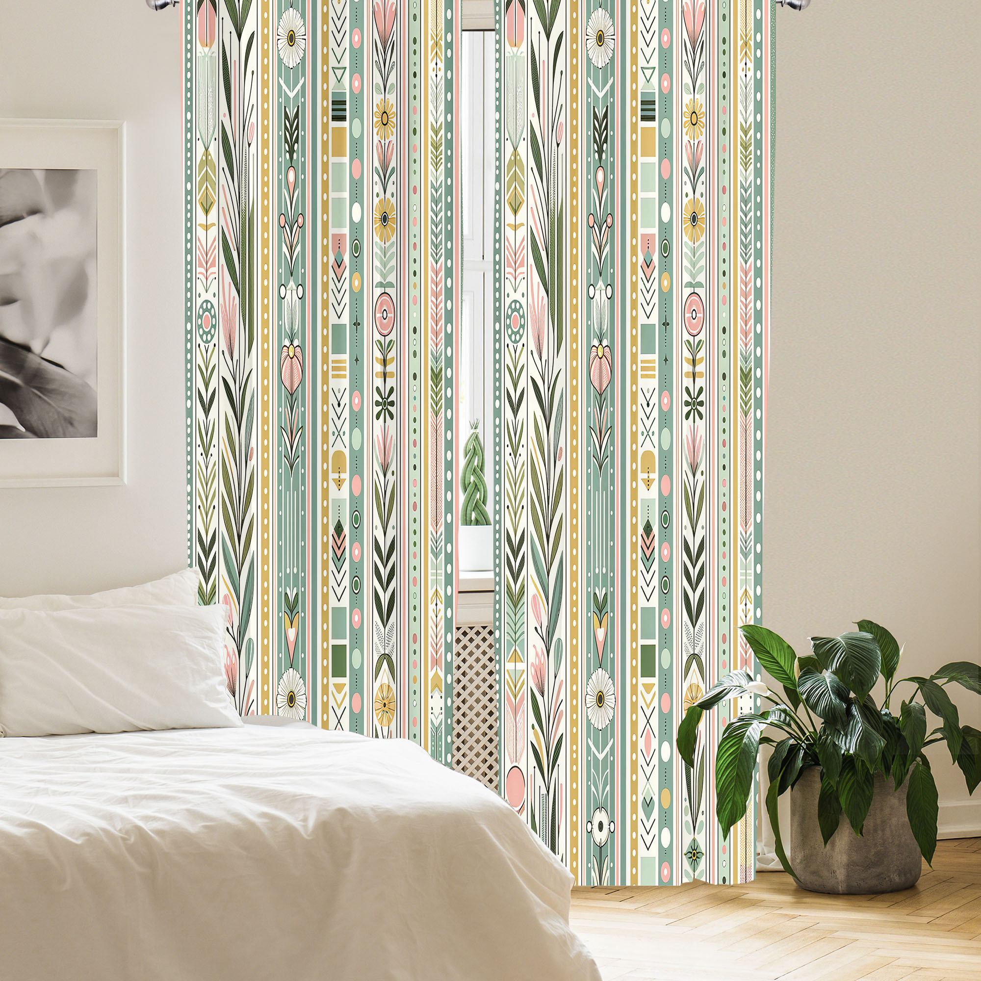 East Urban Home Bohemian Curtains 2 Panel Set Pair of Pale Teal Mustard ...