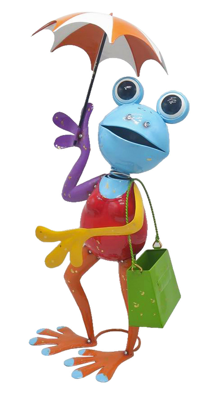 Continental Art Center Metal Frog Statue Shopper in the Rain - Wayfair ...