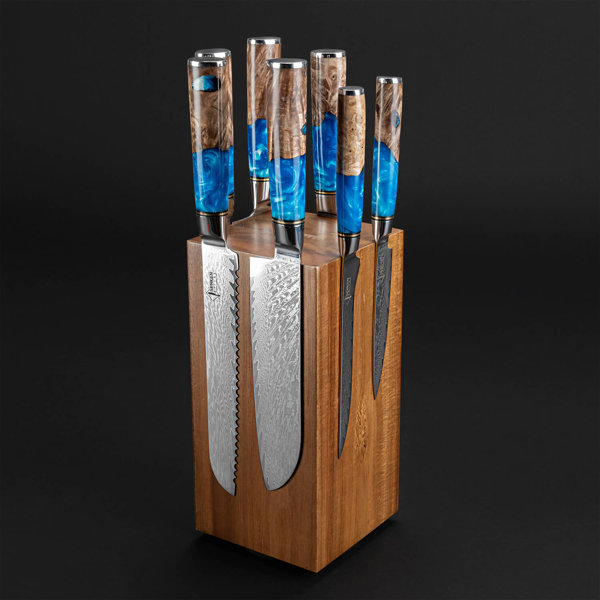 Senken Knives Rotating Magnetic Knife Block - Natural Acacia Hardwood ...