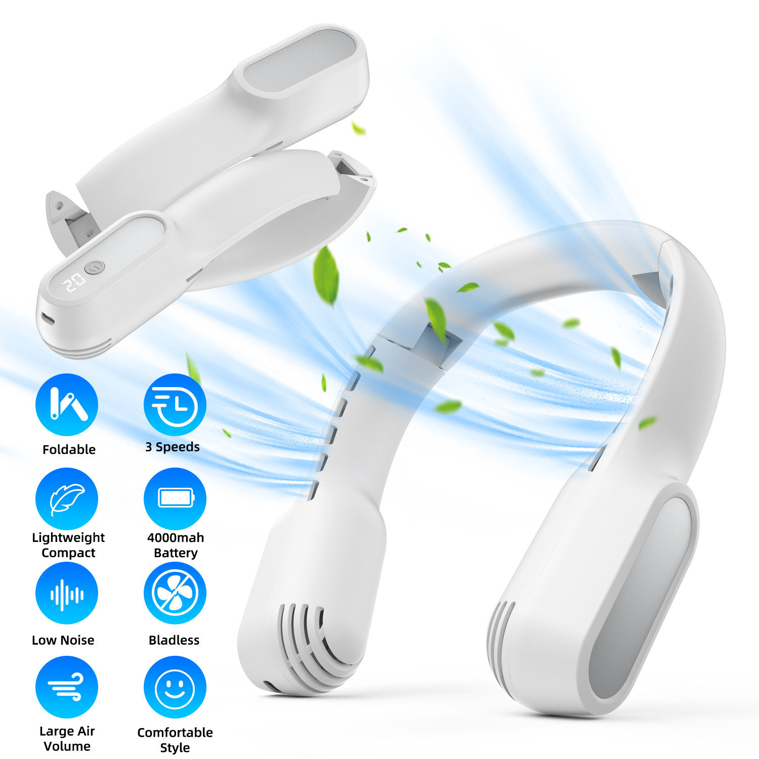 Liwarace Neck Fan Portable Bladeless Fans Rechargeable 3 Speeds Cooler ...