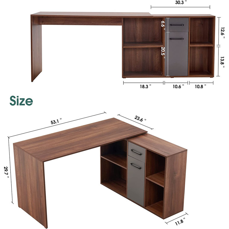 Latitude Run® Eujin 53'' W L Shaped Convertible Desk with Storage ...