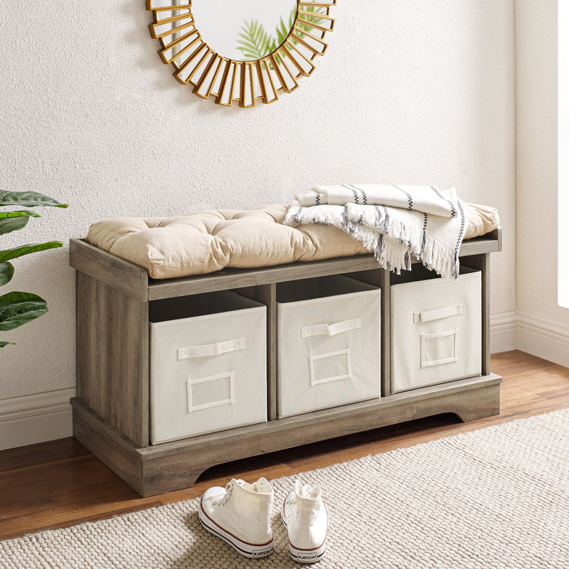 Gracie Oaks Mugurel Cubby Storage Bench with 3 Fabric Bins & Reviews ...