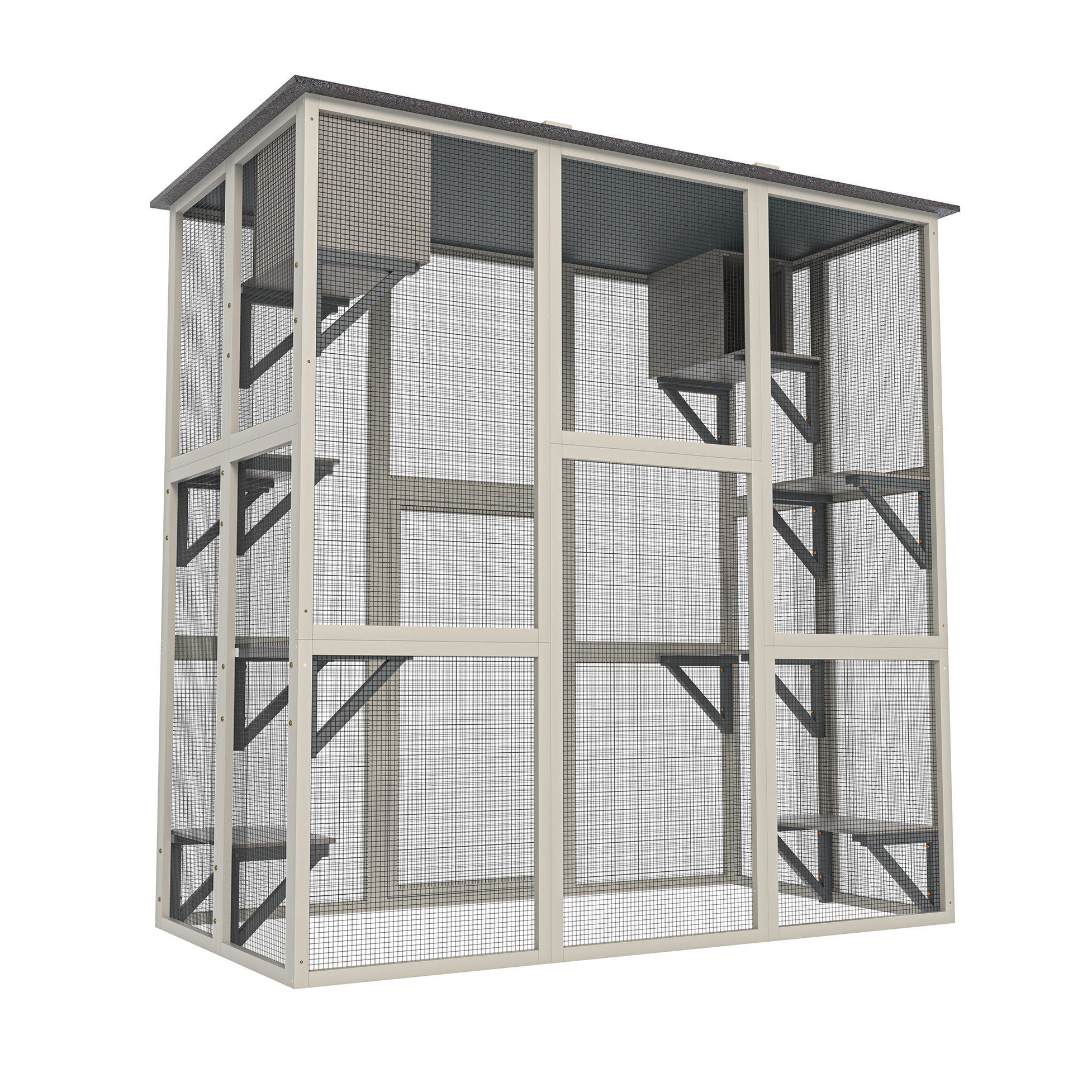 One Allium Way Grey Wood Cat Enclosure, Asphalt Roof, 6 Platforms, 2 ...