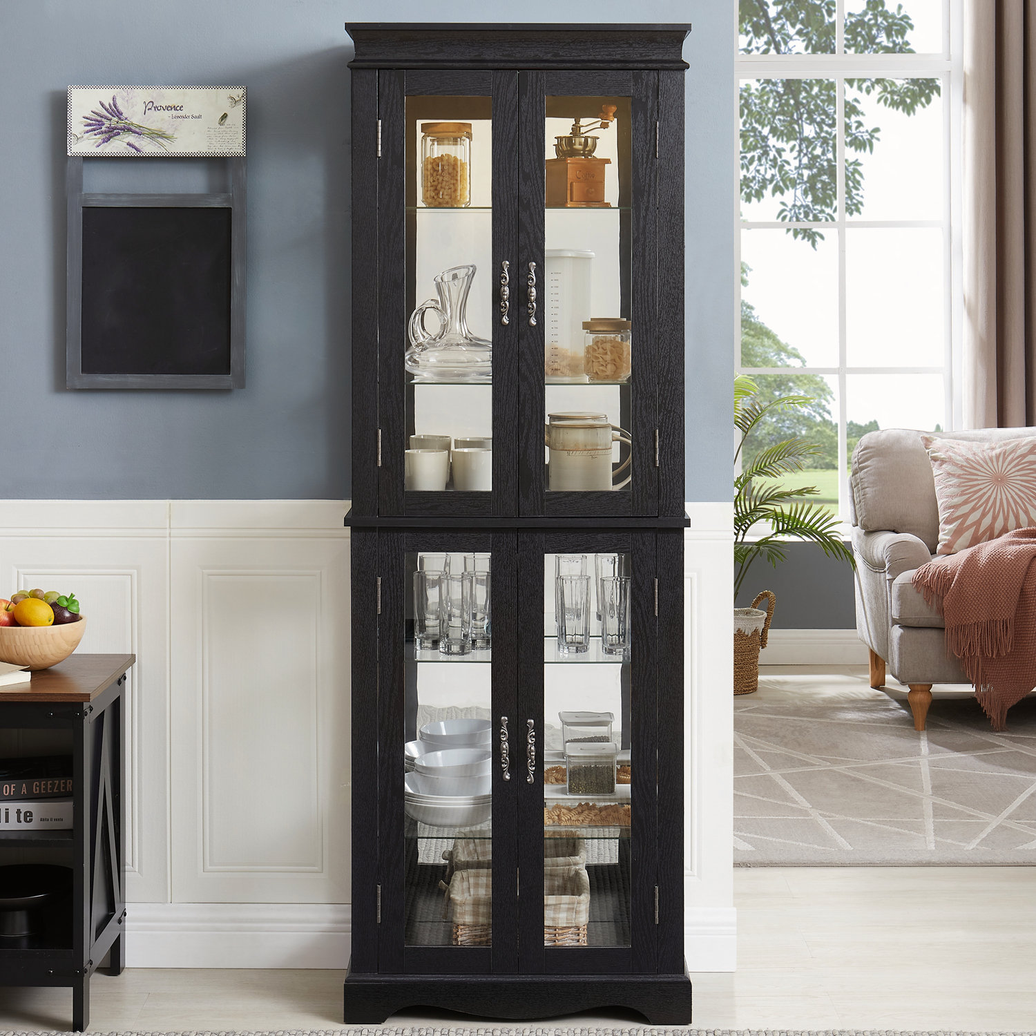 Lark Manor™ Lighted Glass Curio Display Cabinet with Wood Frame ...