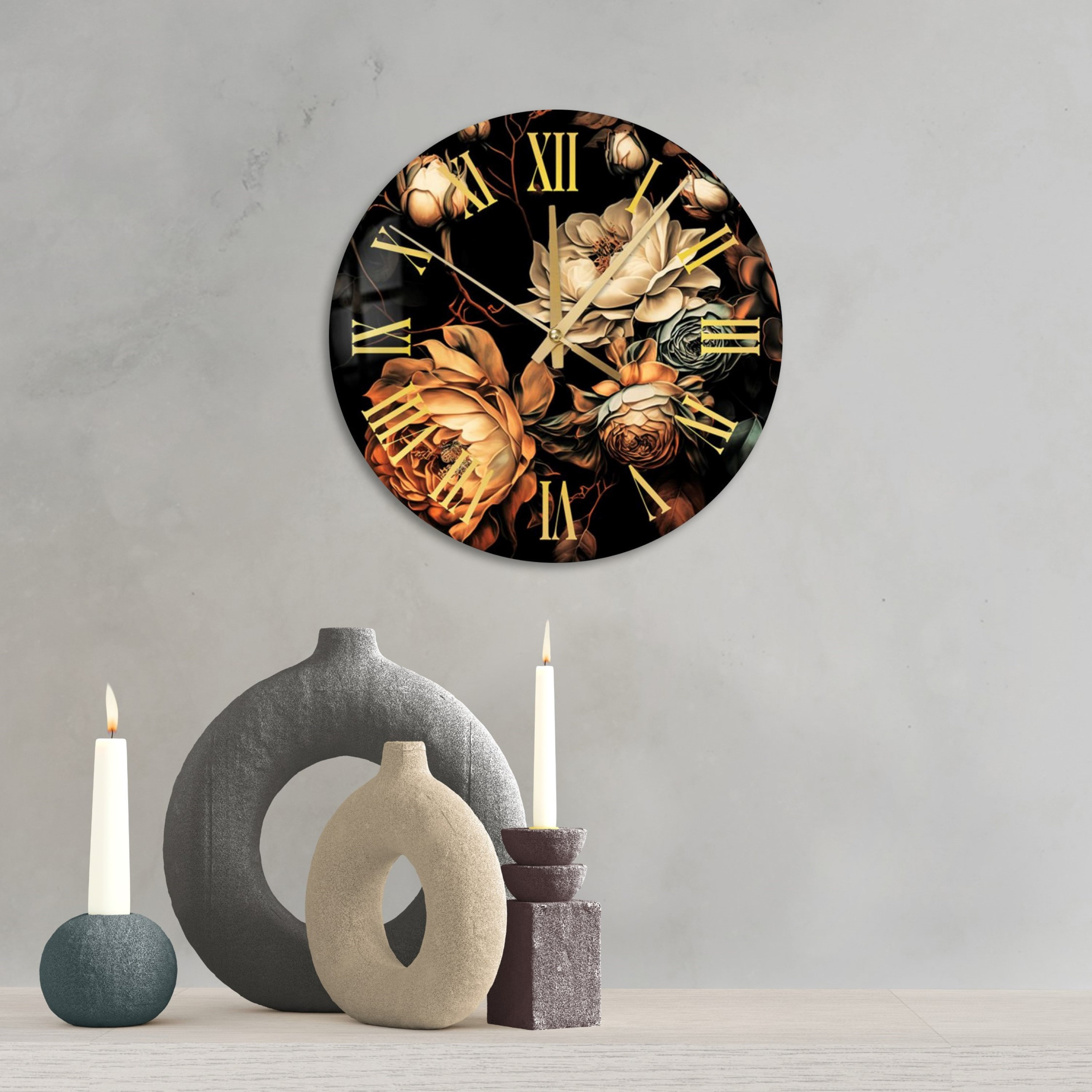 East Urban Home Vonie Flower Wall Clock, Tempered Glass Floral Nature ...
