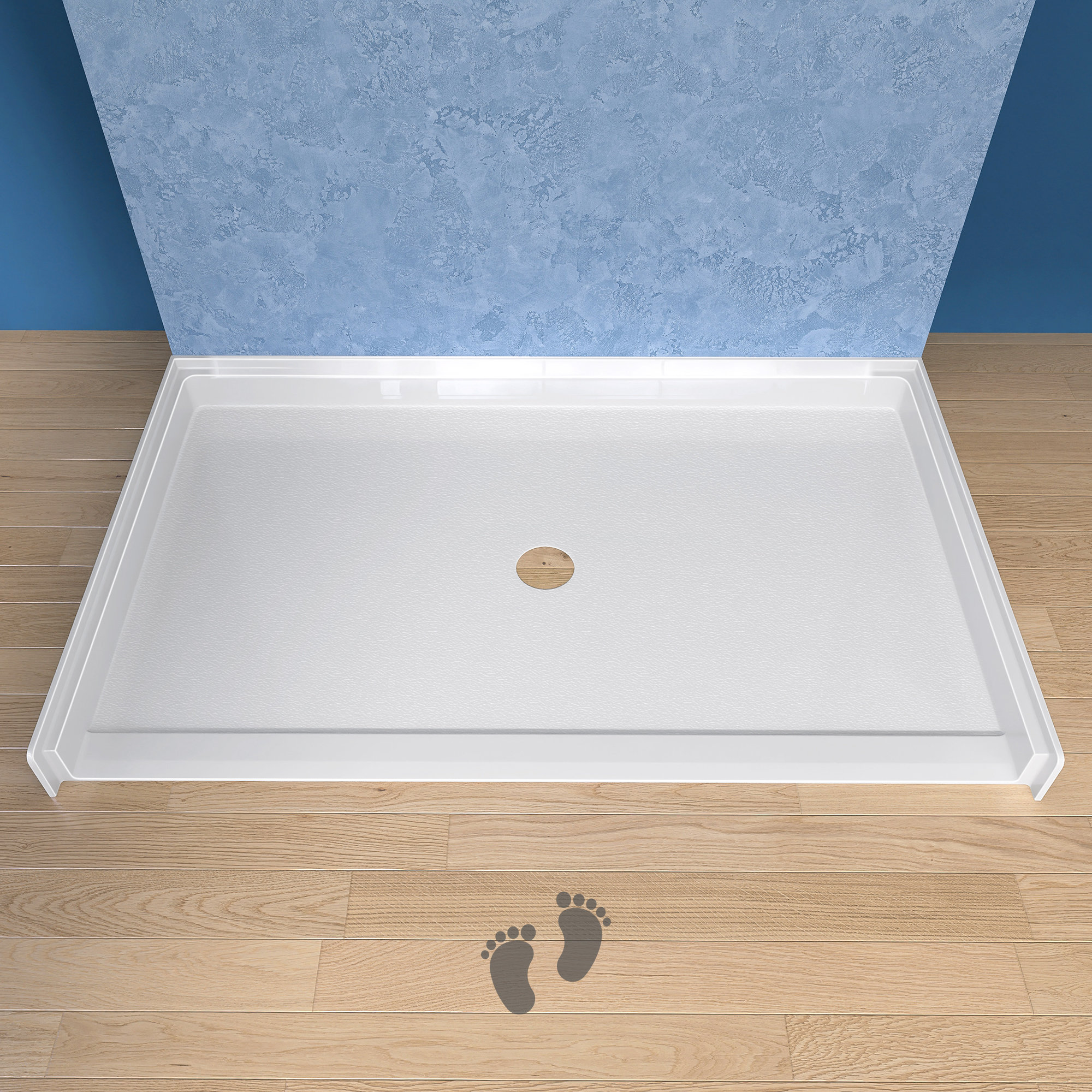 ZEAFIVE 62 In L X 38 In W ADA Low Threshold Center Drain Shower Base ...