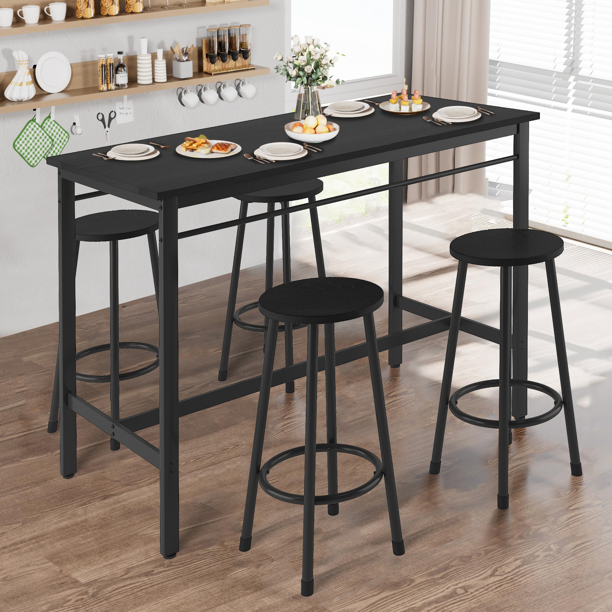 Winston Porter 5-Piece Black Rural Kitchen Table Set，Space-Saving ...