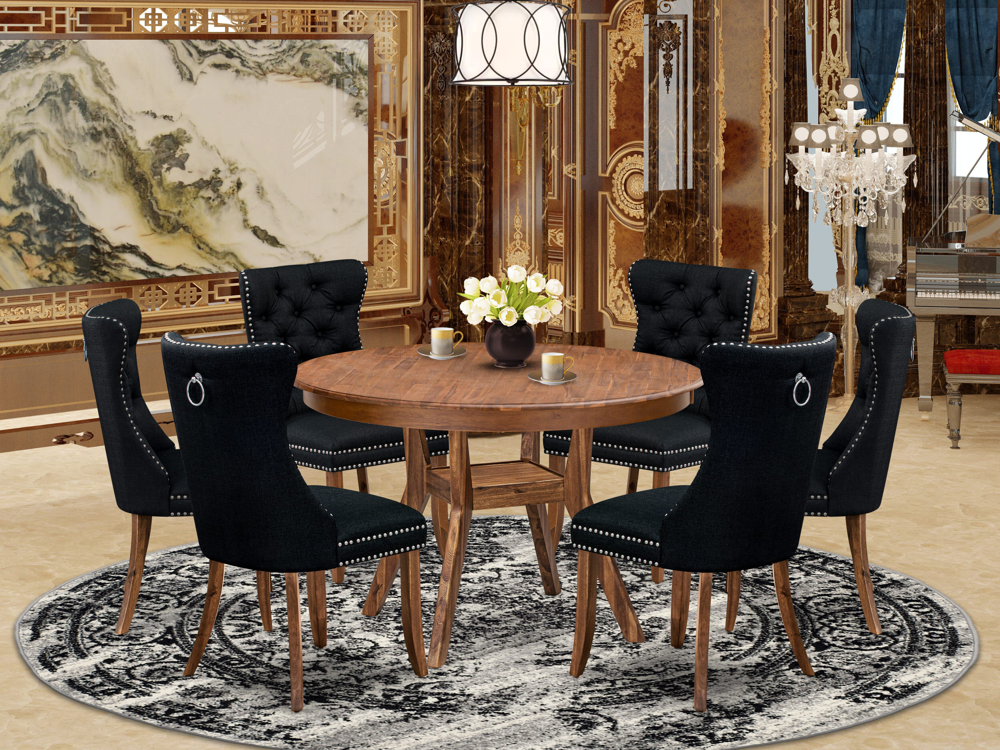 Wildon Home® 7-Piece Kitchen Table Set with Polyester Fabric 6 kitchen ...