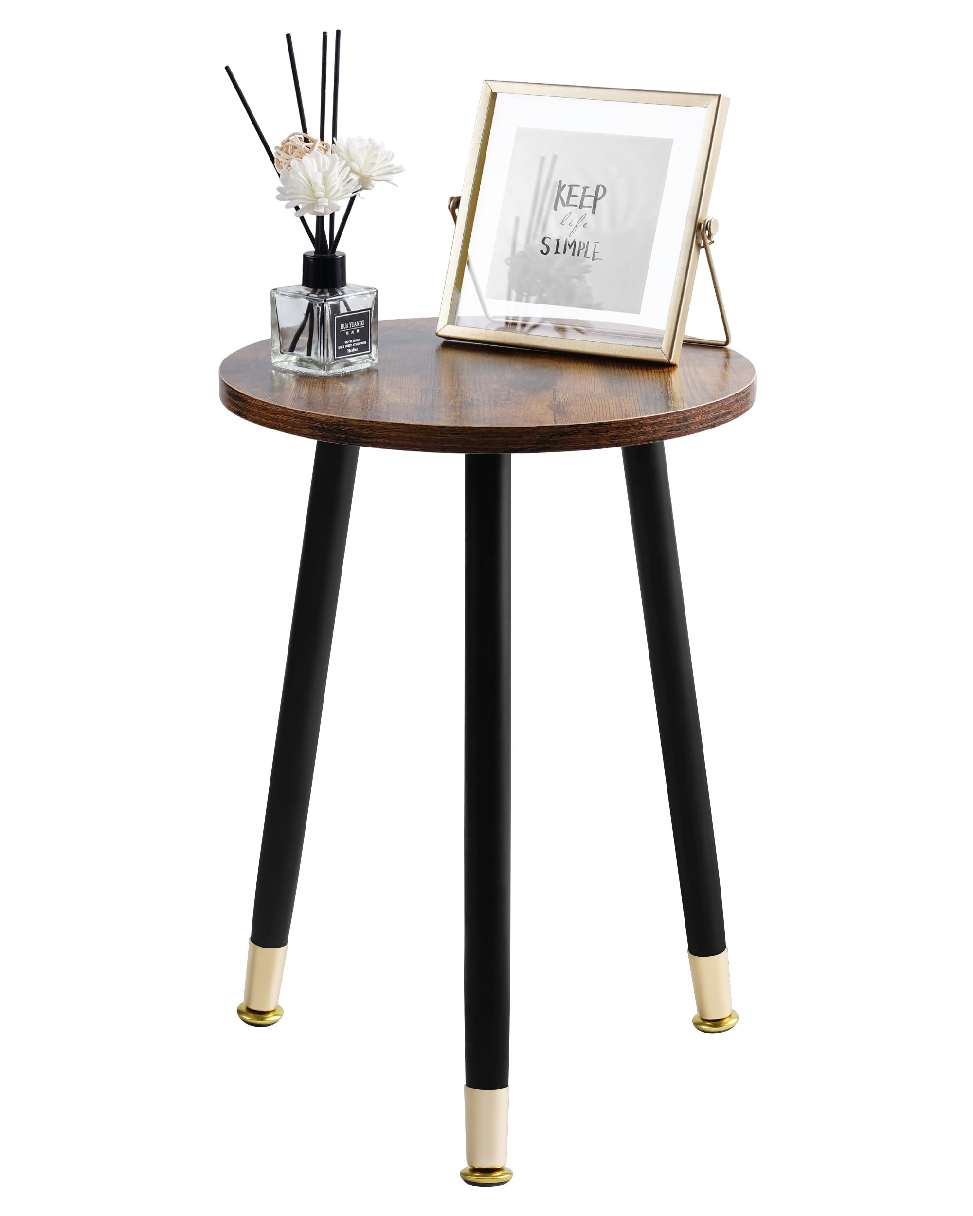 17 Stories 16 Inch Round Wood Walut End Table, Small Stable Side Table ...