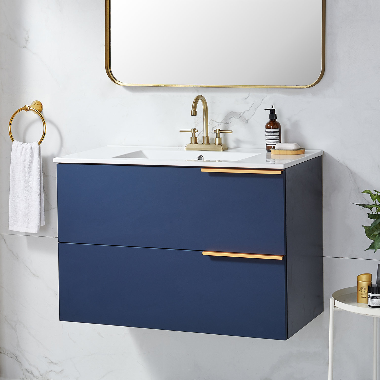 Ebern Designs Dannilyn 36" Blue Wall-Mounted Modern Single Bathroom ...