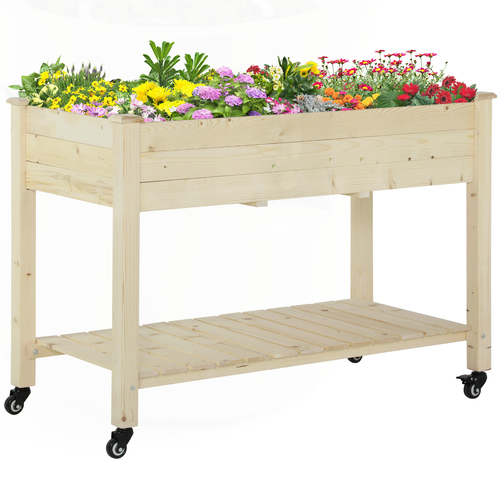 Lark Manor Versatile Elevated Wooden Garden Bed with Lockable Wheels ...