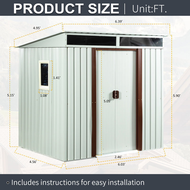 HOA.WWC 6x5 Metal Outdoor Storage Shed With Window And Transparent ...