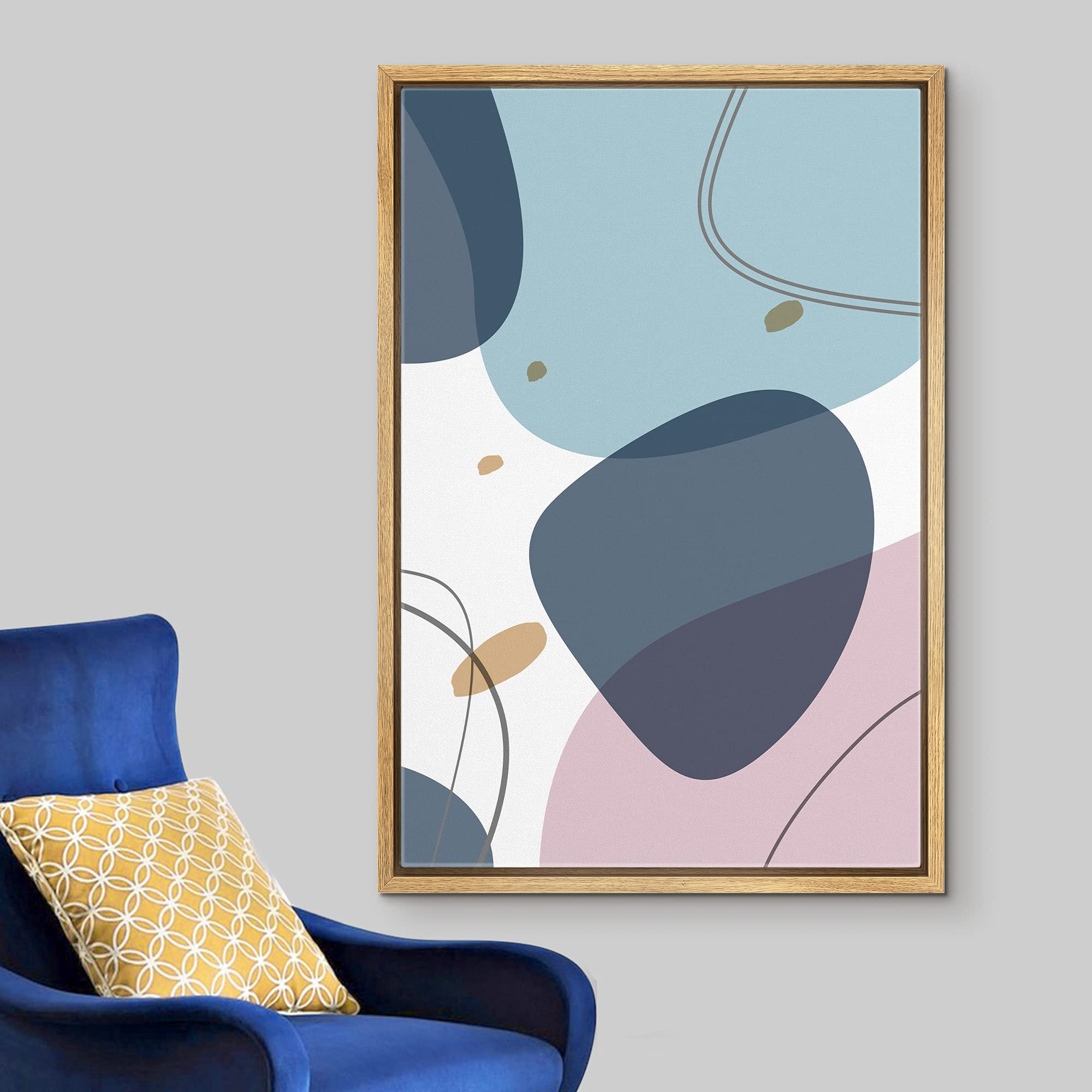 IDEA4WALL Blue, Yellow & Pink Oblong Spheres Abstract Shapes Modern Art ...