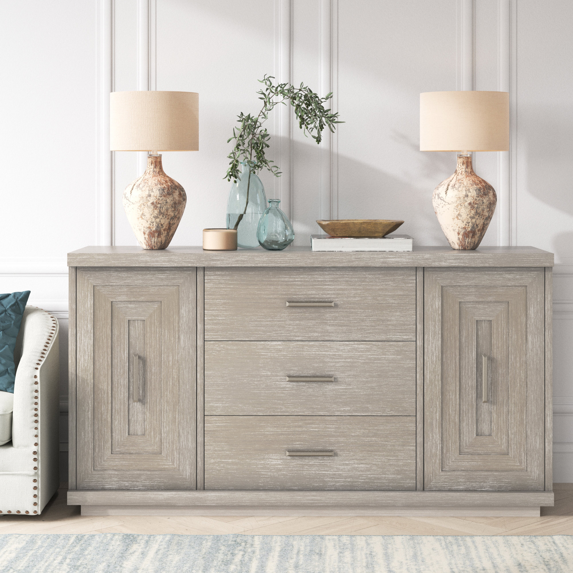 Canora Grey Judye 66" Wide 3 Drawer Solid Wood Credenza & Reviews | Wayfair