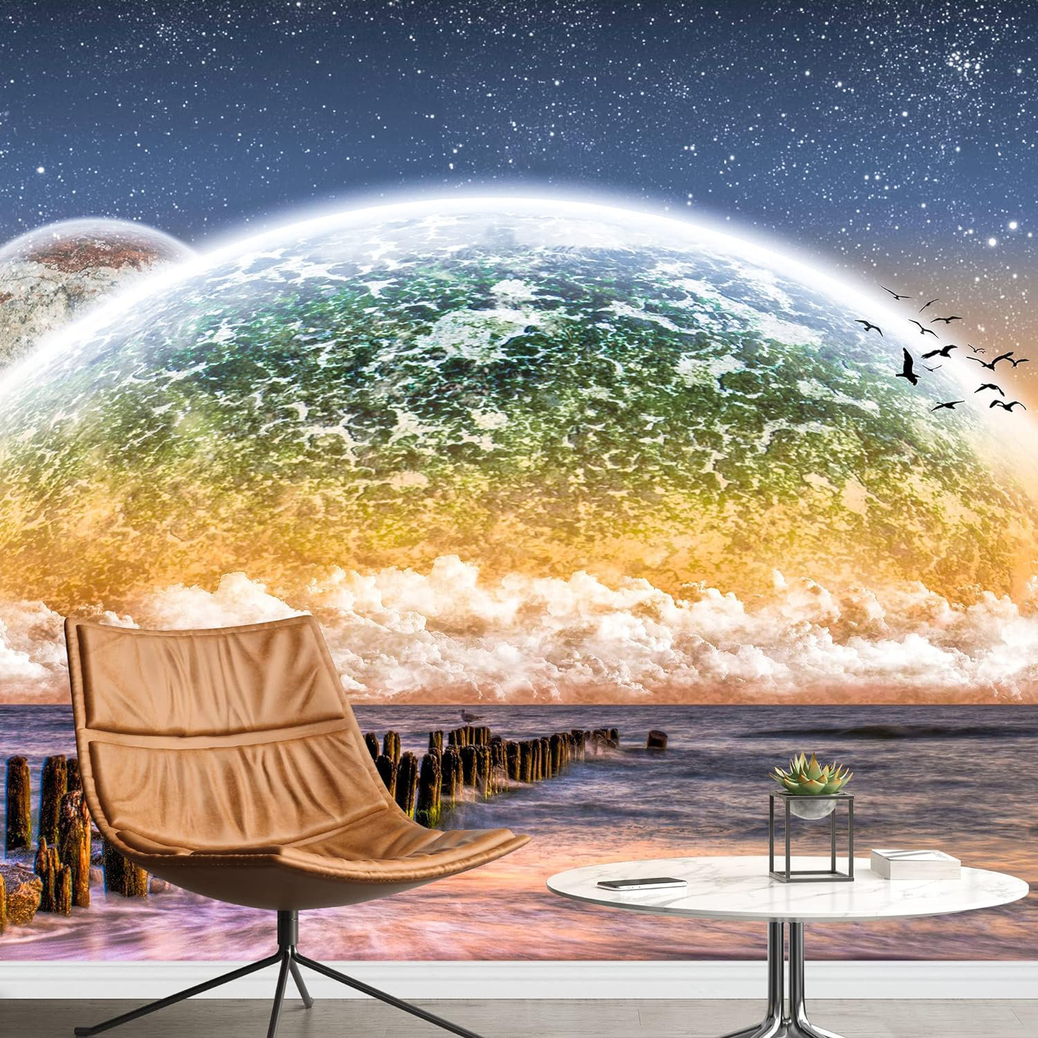 IDEA4WALL Cosmic Planet Eclipse Beach Ocean Nature Photography Rustic ...