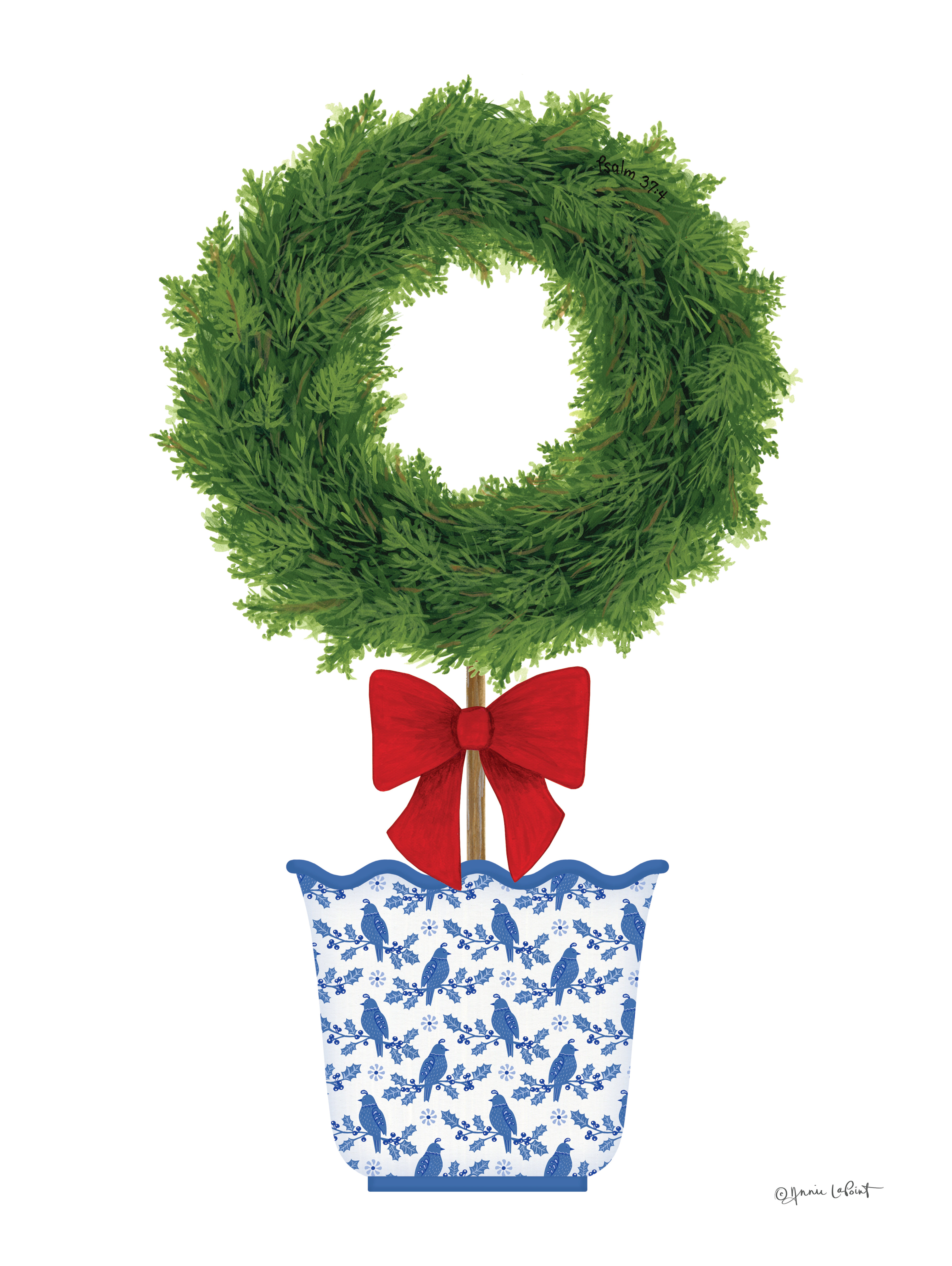 The Holiday Aisle® Christmas Wreath Topiary On Canvas by Annie LaPoint ...