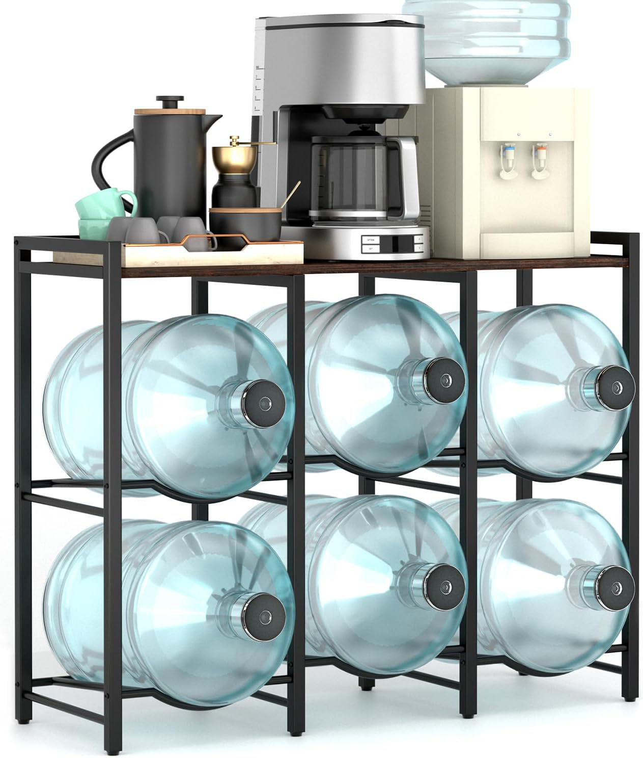 17 Stories Heavy Duty Water Jug Holder With Wood Top Shelf - 6 Bottle ...
