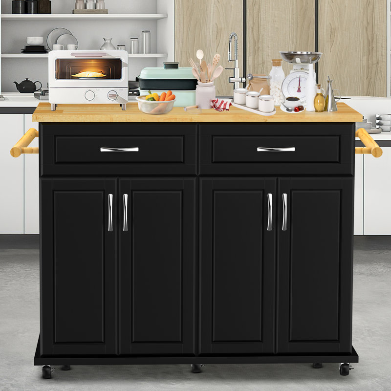 Red Barrel Studio® Aariona Kitchen Island Cart on Wheels with Cabinet ...