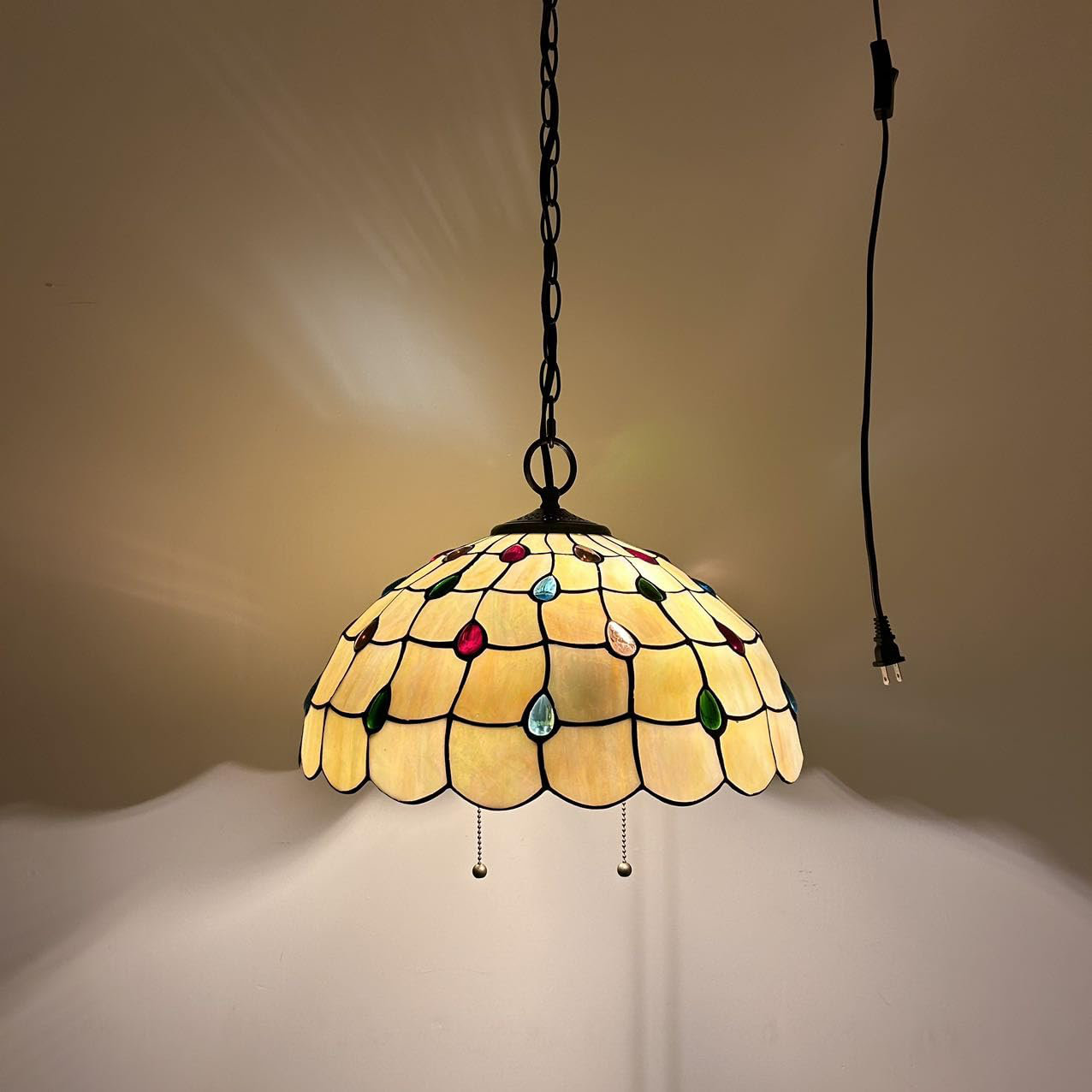 Astoria Grand Tiffany Pendant Lights Fixture Plug In Gold Stained Glass ...