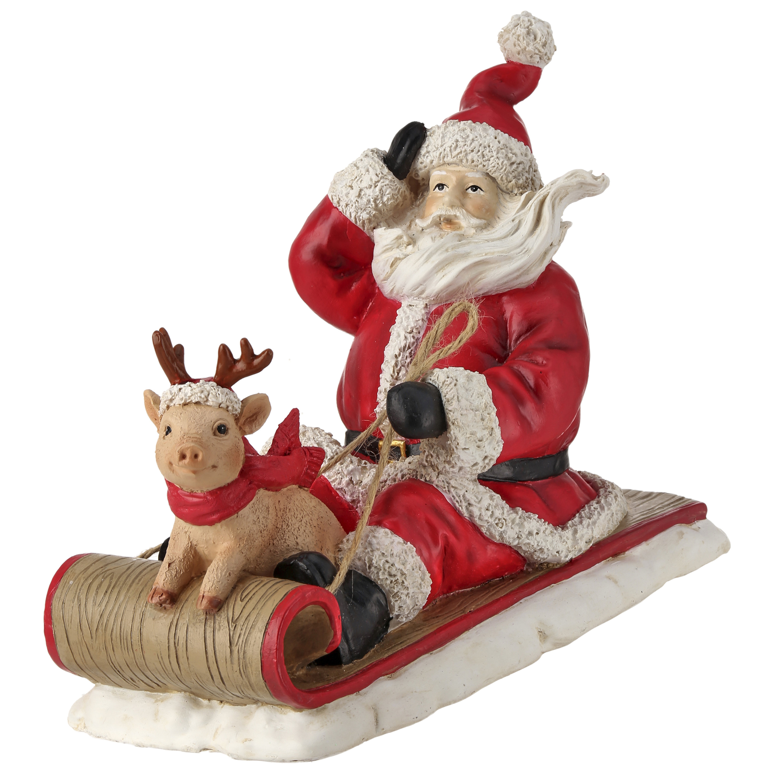 The Holiday Aisle® 8" Resin Santa With Pig On Sled | Wayfair