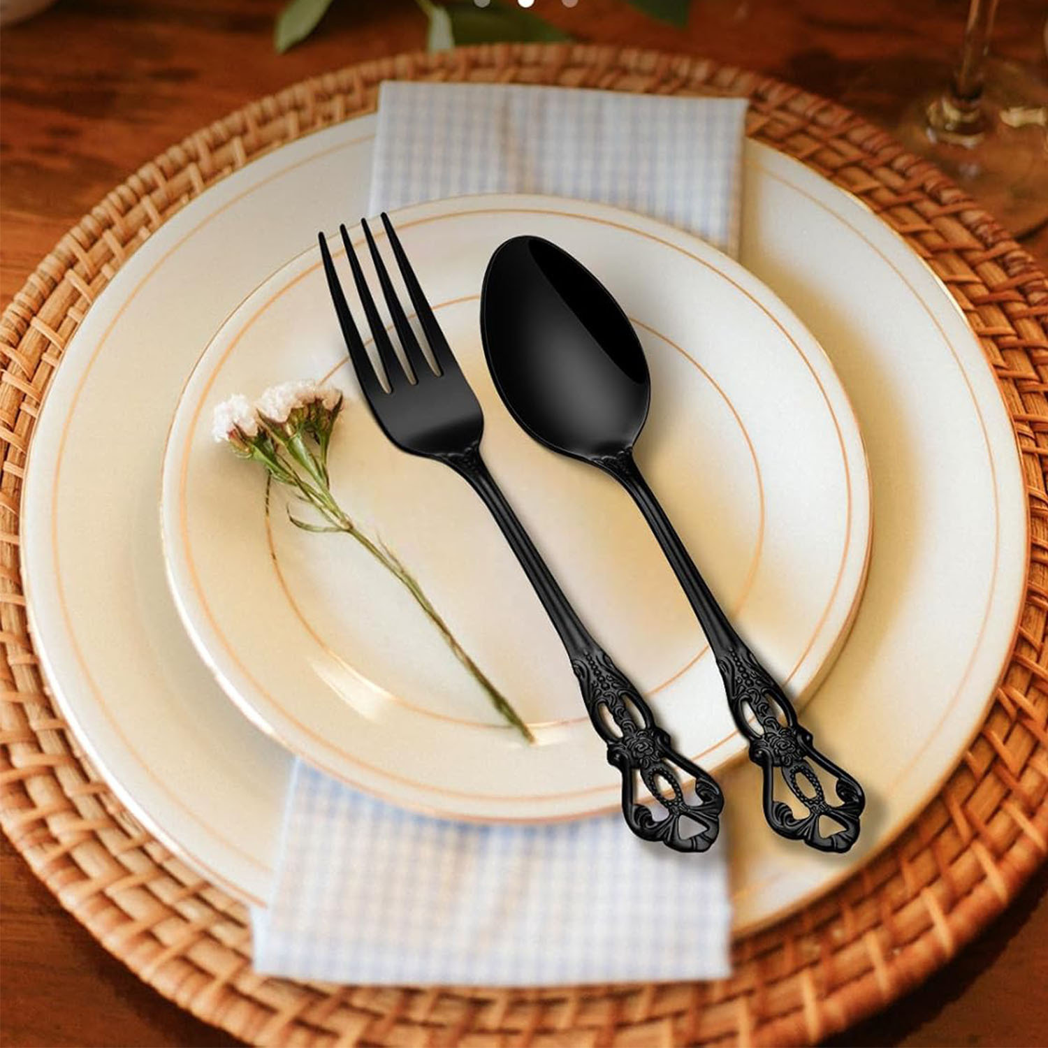 NUFOLT 48 Pcs Black Gorgeous Retro Royal Silverware Set for 8 | Wayfair