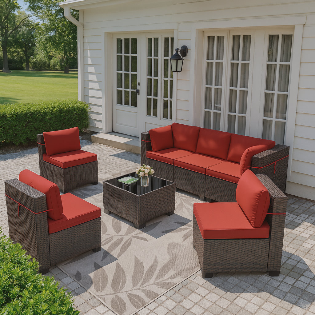 Latitude Run® 6-Person All-Weather Wicker Modular Patio Conversation ...