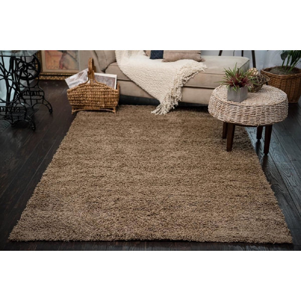 Brayden Studio John-Paul Solid Colour Machine Woven Dark Beige Area Rug ...