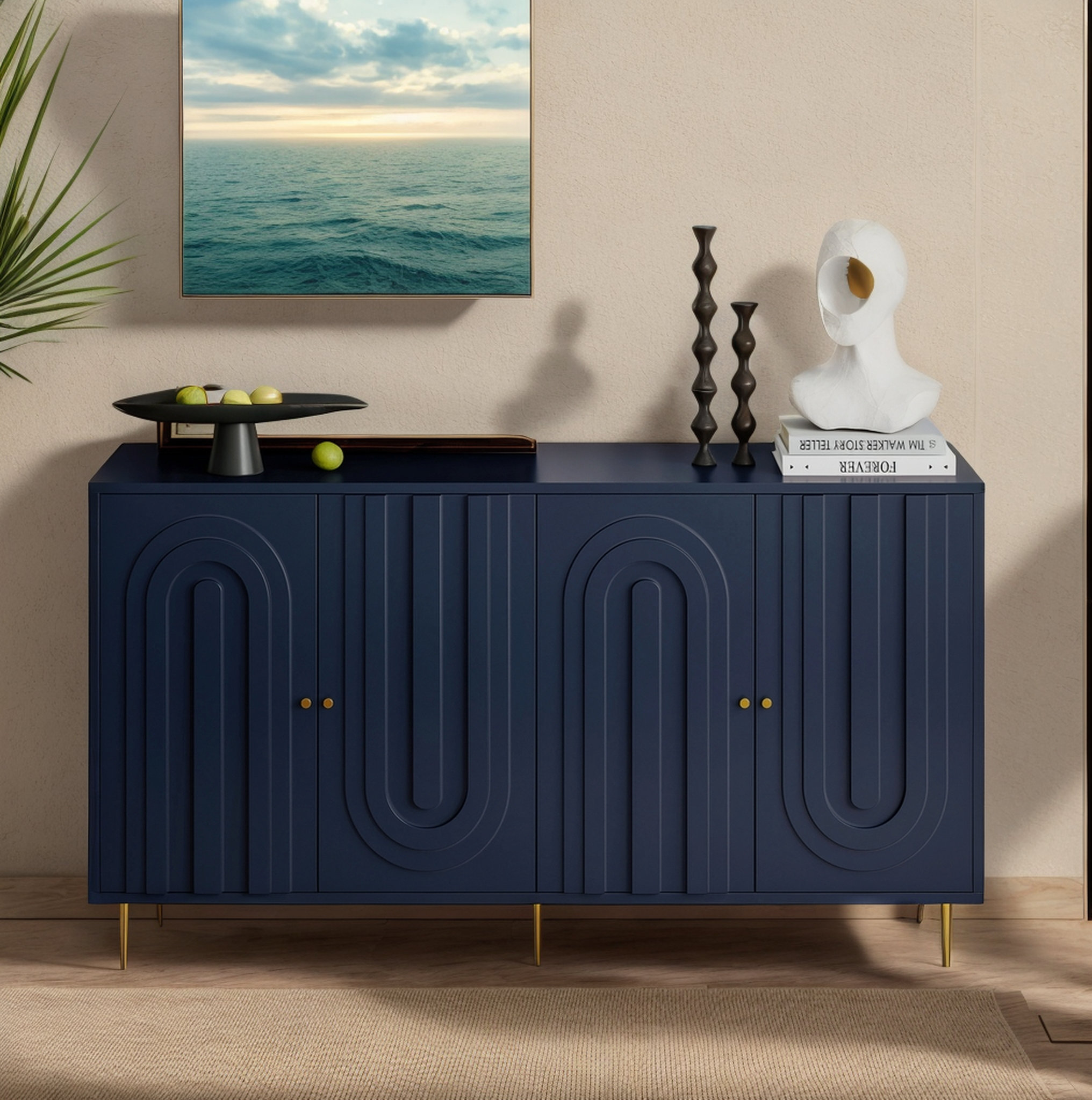 Mercer41 Trin Modern Lacquer Accent Cabinet with 4 Glass Doors ...
