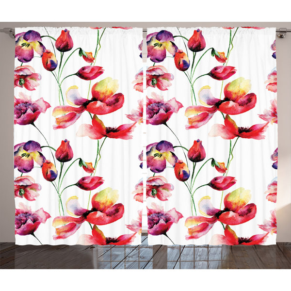 Ambesonne Tulip Floral Semi-Sheer Rod Pocket Curtain Panels | Wayfair