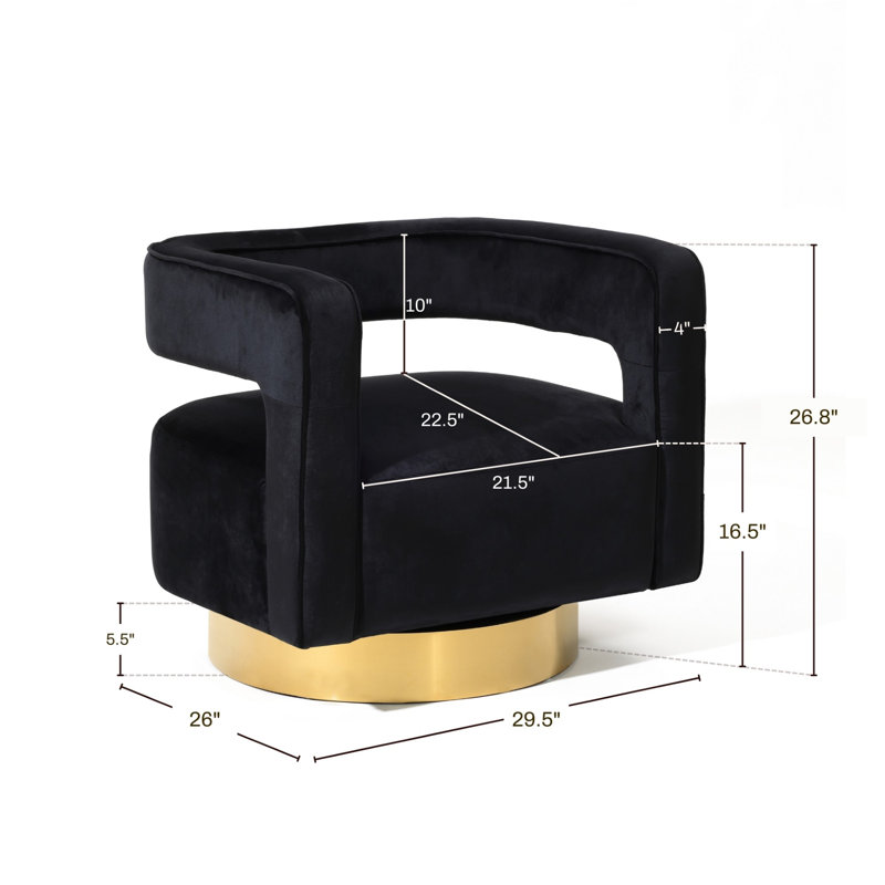 Mercer41 Upholstered Black Velvet Open Back Club Chair with Gold Base ...