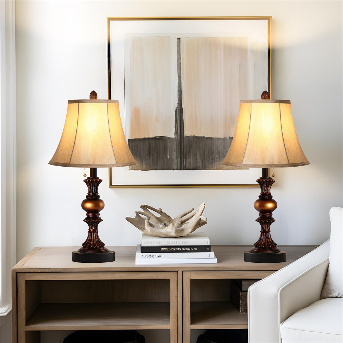 Canora Grey Vintage Table Lamp Set Of 2 – Classic Bedside Lamps With 3-Way Dimmable LED Bulbs ...