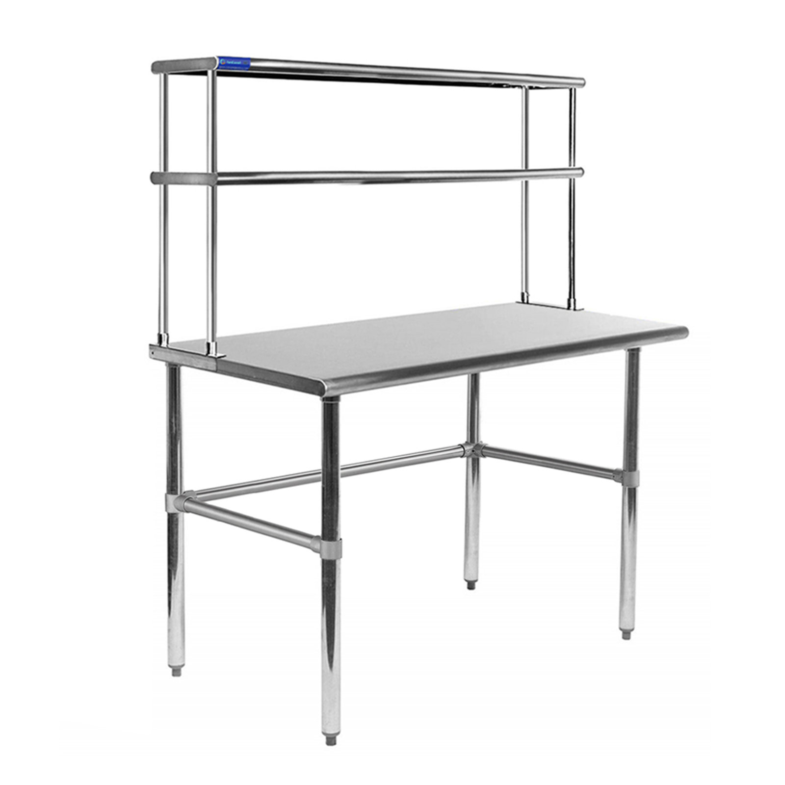 Amgood Open Base Stainless Steel Table with Double Tier Overshelf ...