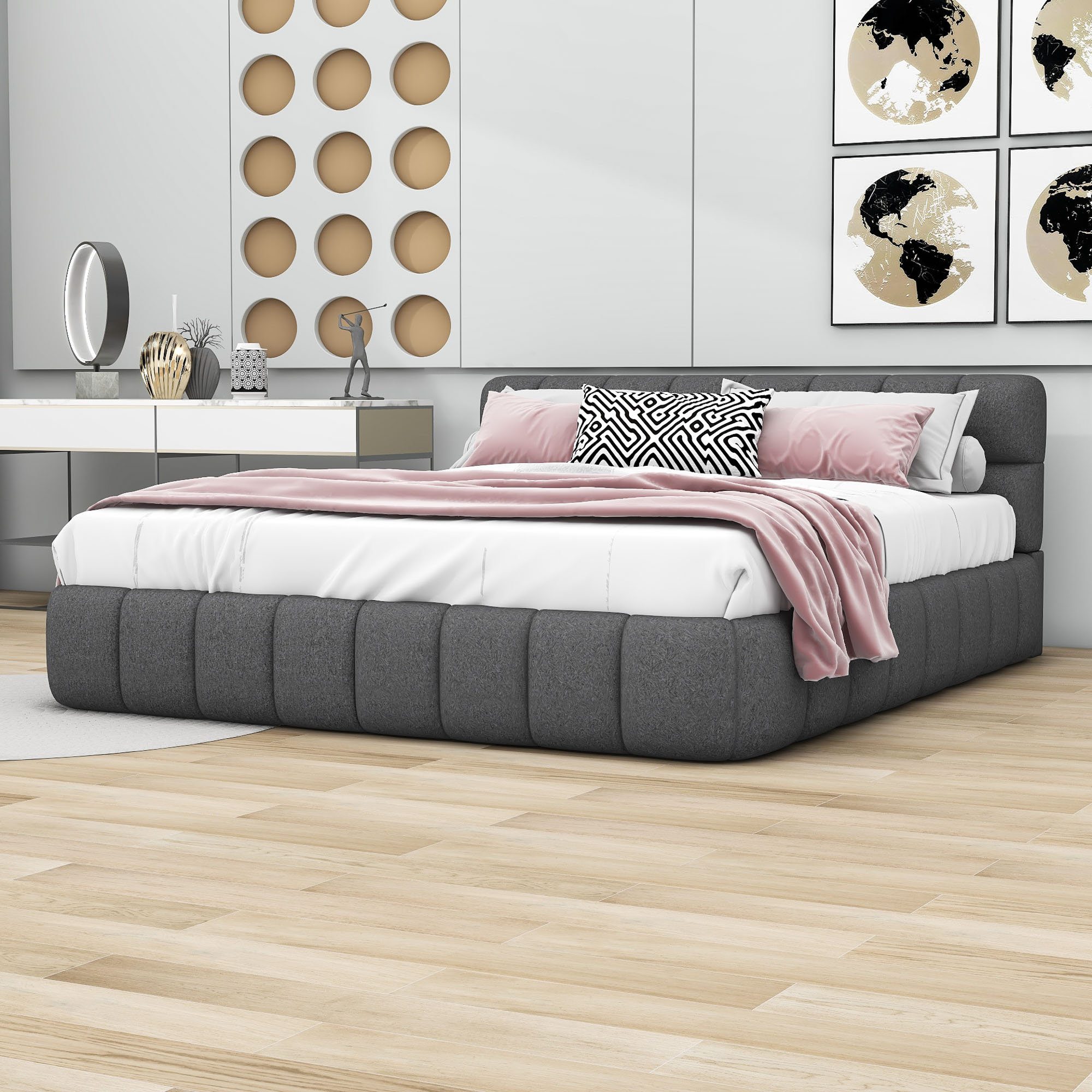 Latitude Run® Mekael Queen Upholstered Platform Bed with Headboard and ...