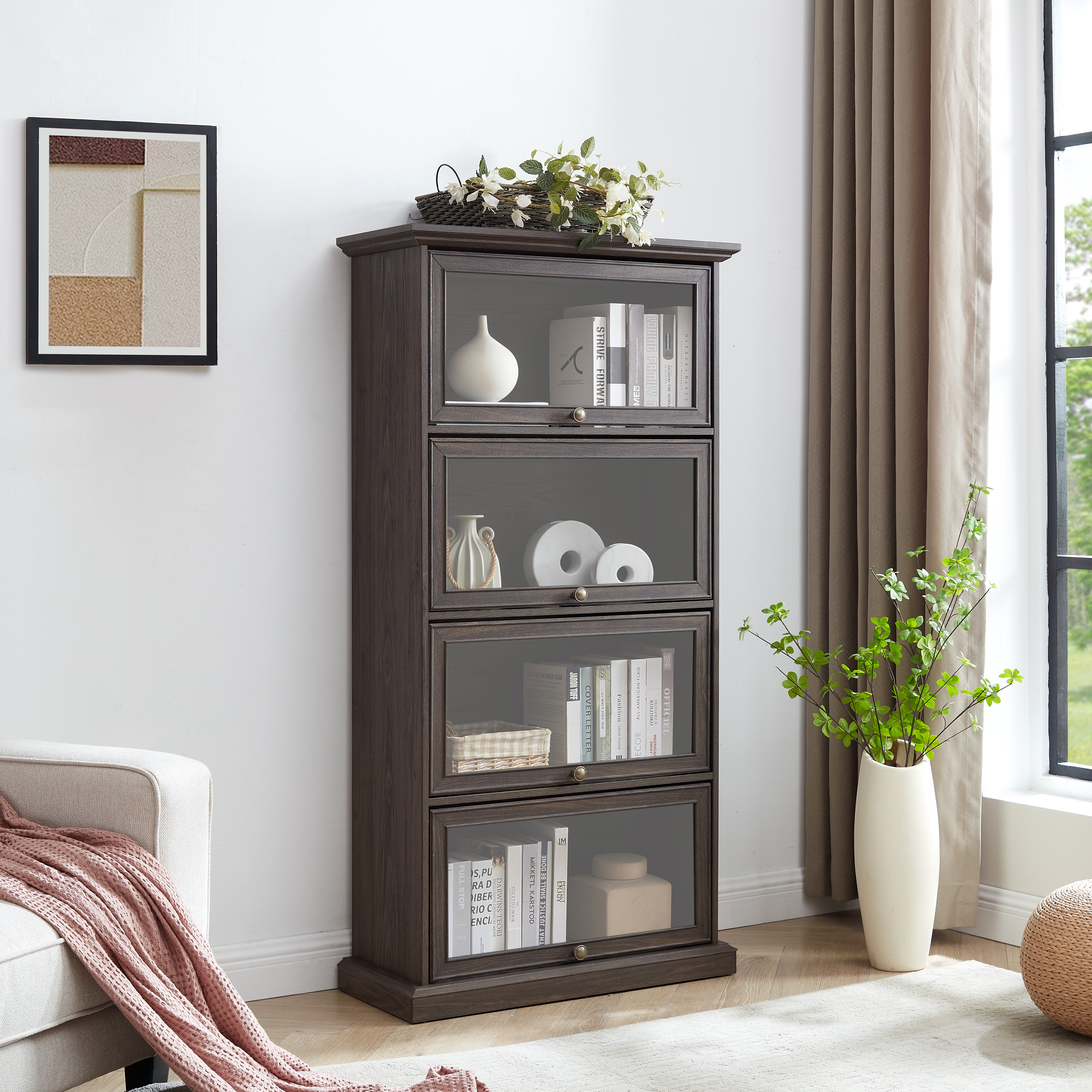 Winston Porter Glass Display Cabinet, 4-Tier Storage Curio Cabinet with ...