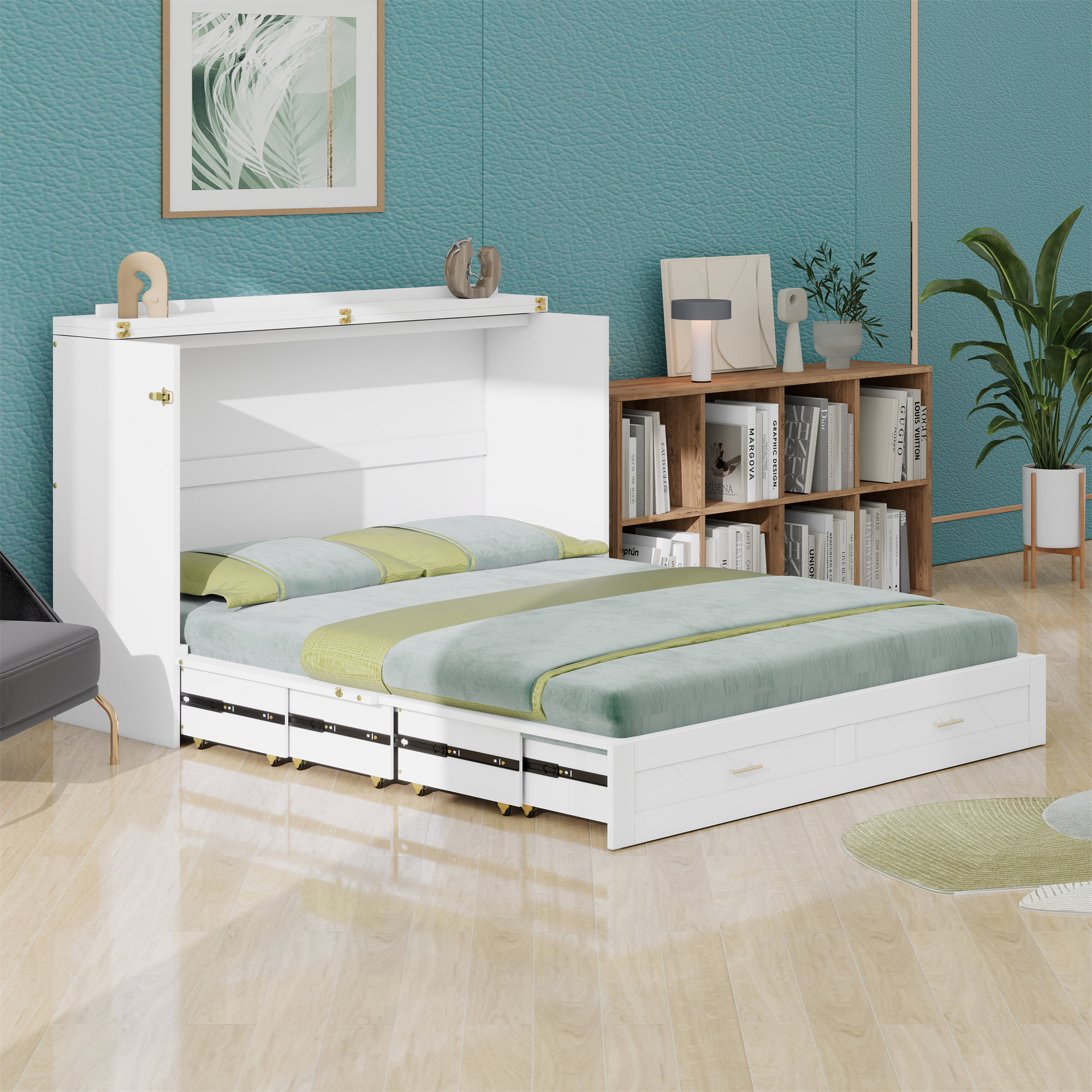 Red Barrel Studio Murphy Bed Wall Bed With Drawer And A Set Of Sockets ...