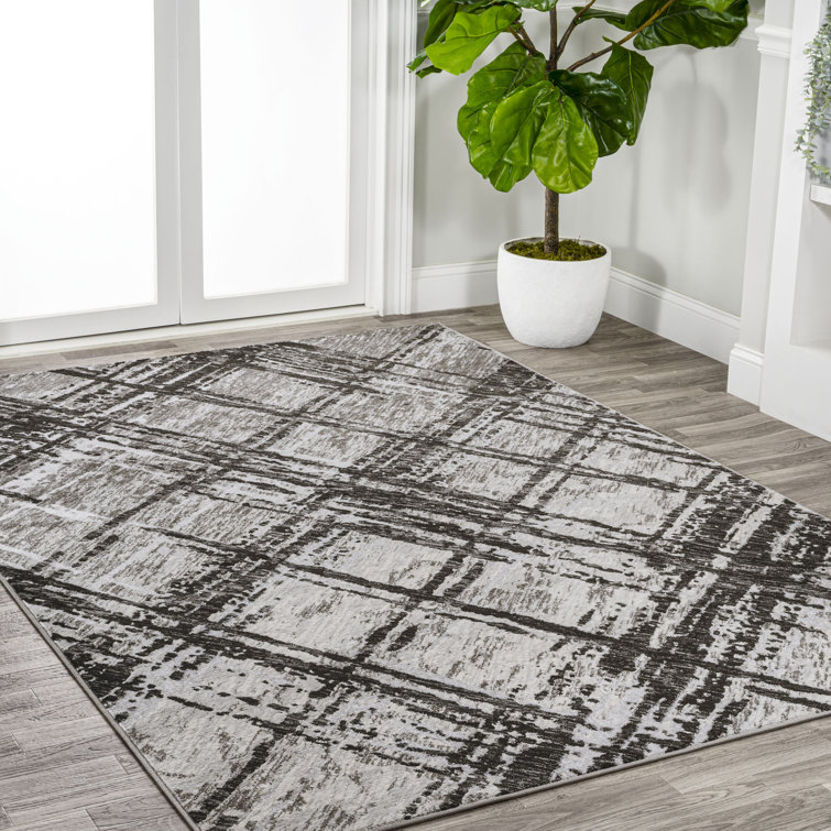 Ivy Bronx Slant Modern Abstract Black/Gray Rug | Wayfair