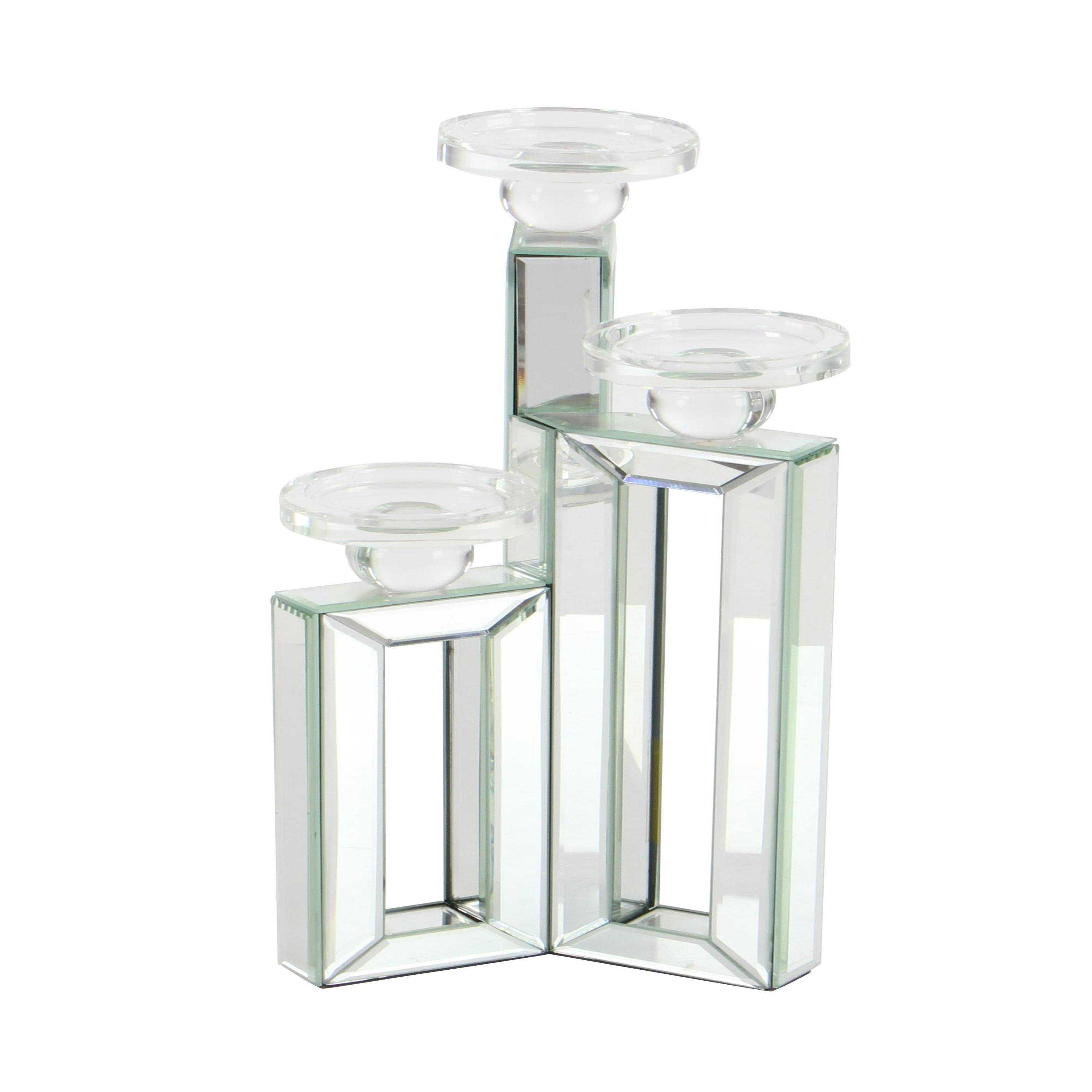 Everly Quinn Glass Pillar 3 Plate Decorative Silver Candelabra with ...