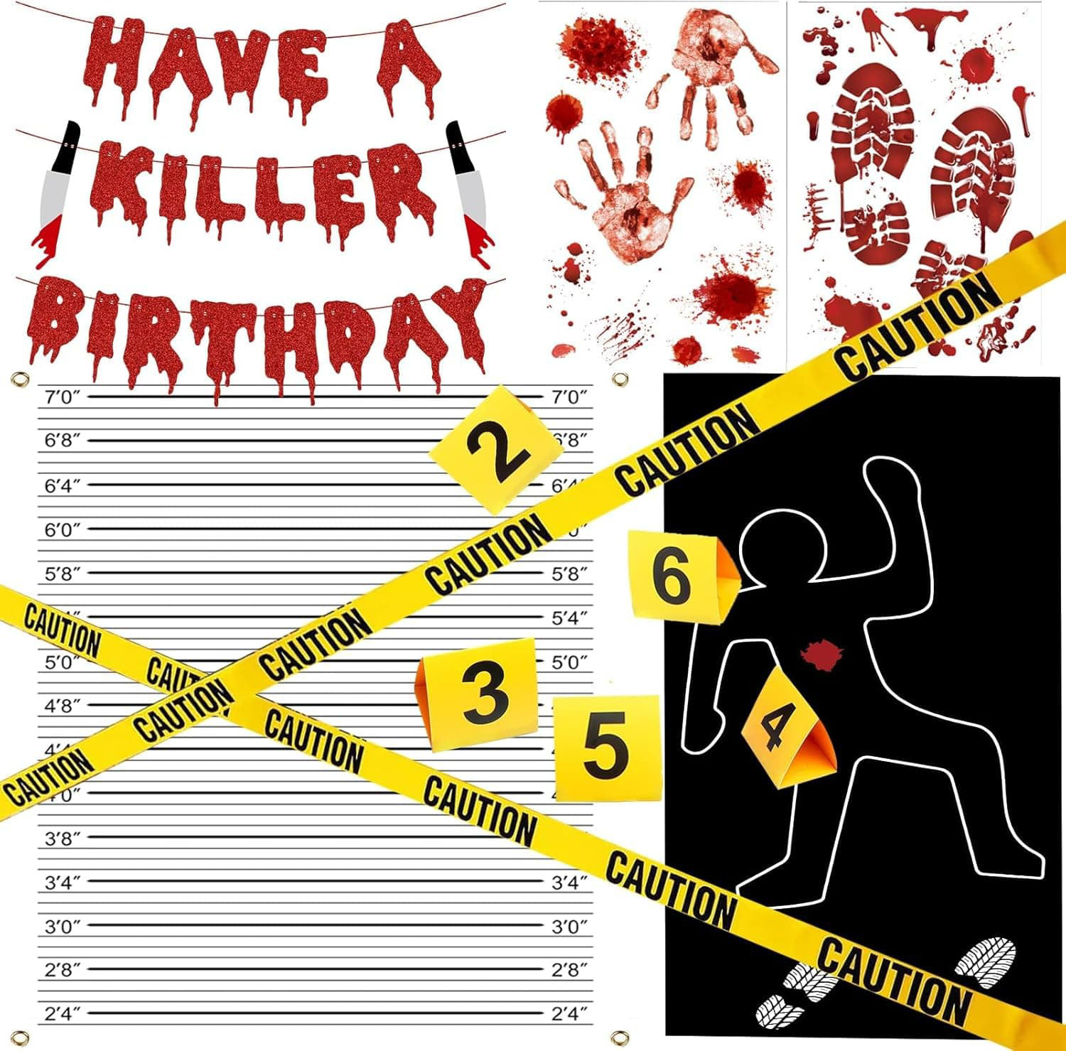 GLOBIP Halloween Crime Scene Birthday Decor Kit: Banner, Body ...