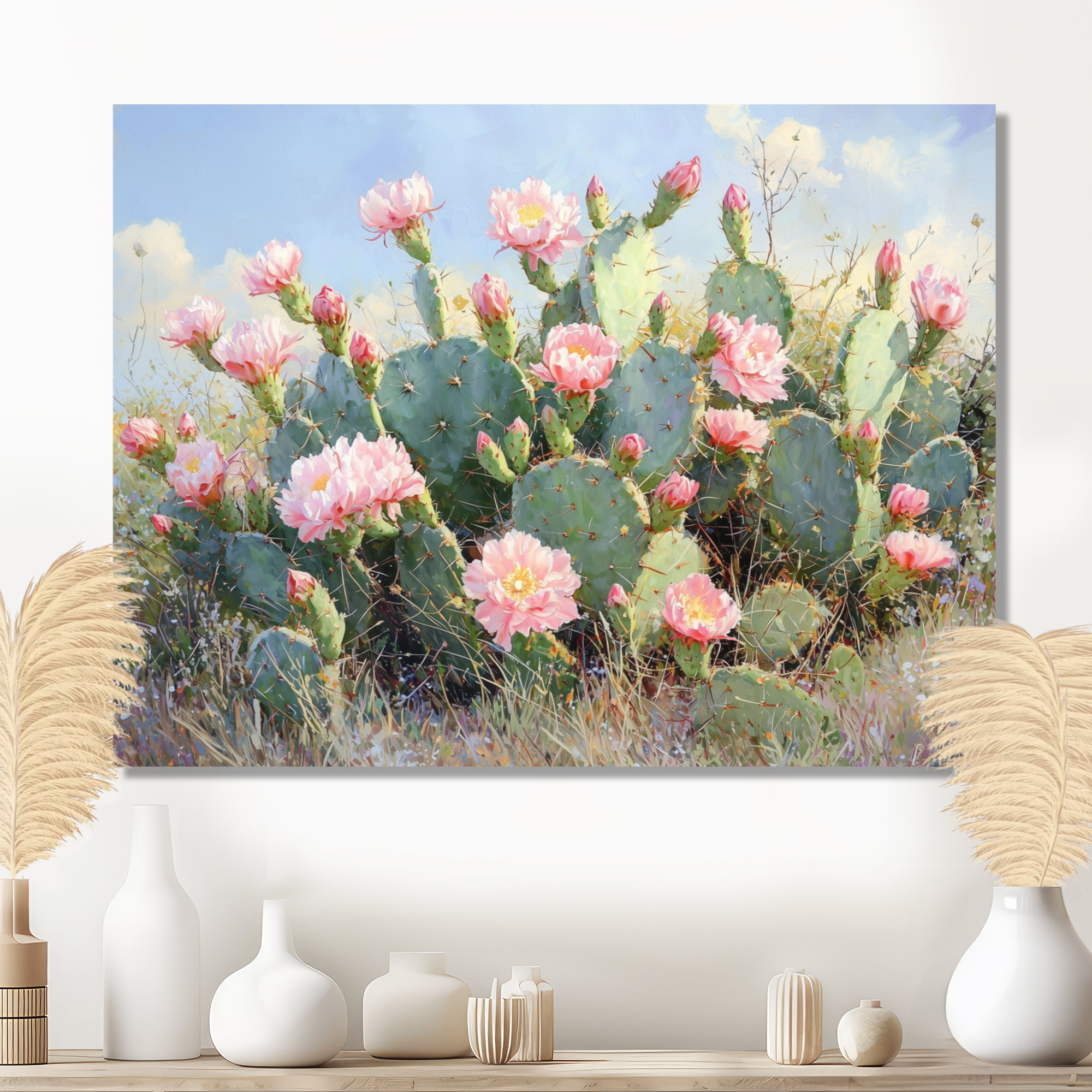 Bungalow Rose Grise Cactus Garden In Bloom I - cactus Wall Art | Wayfair