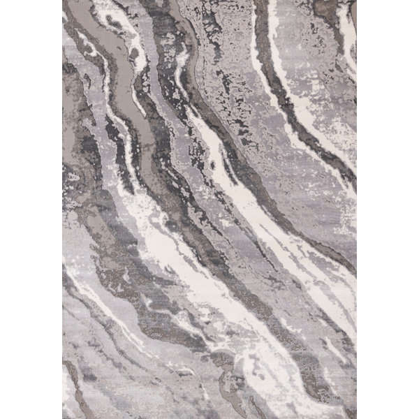 Ivy Bronx Tymel Grey White Abstract Modern Rug | Wayfair